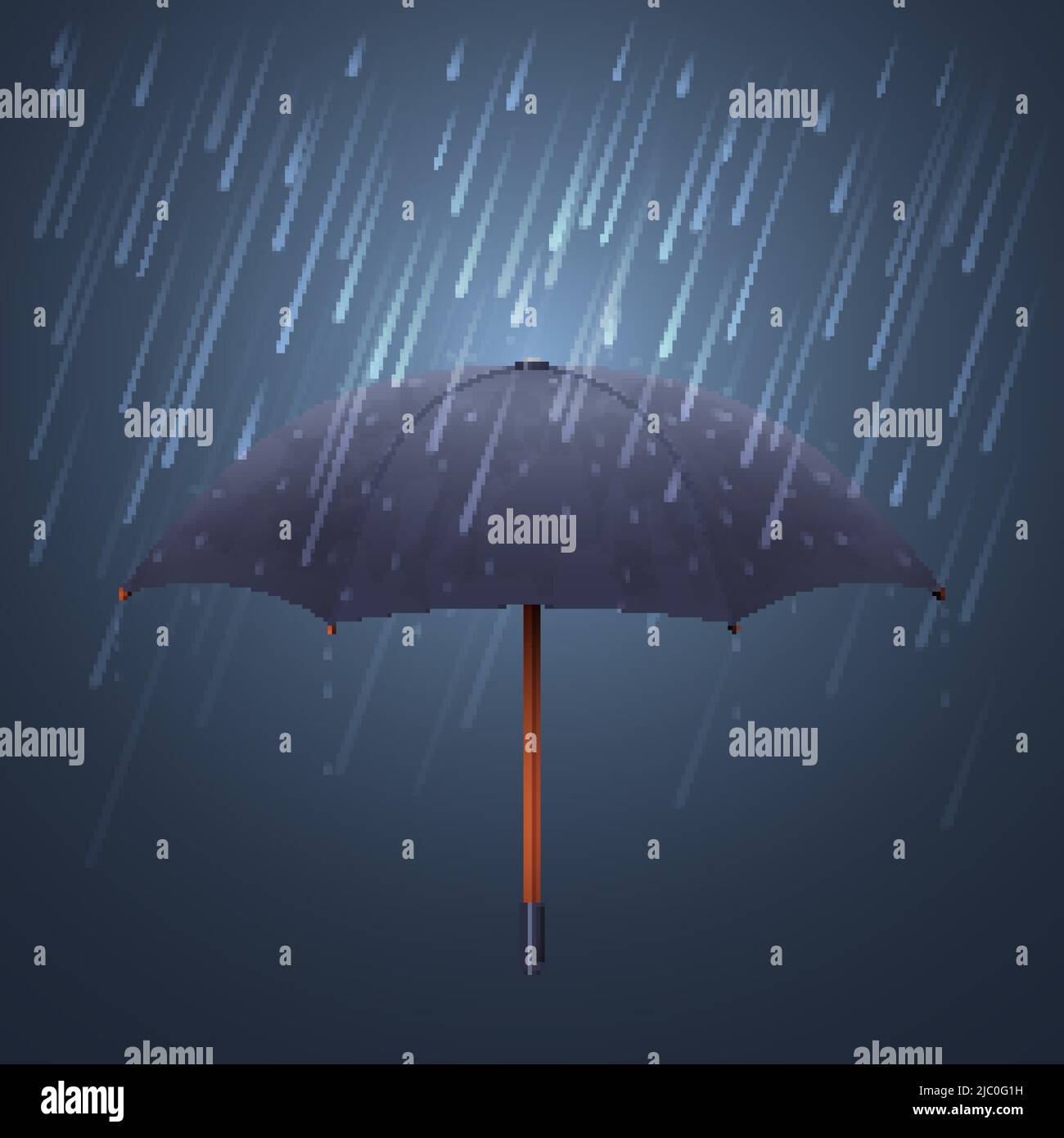 Blue umbrella and fall rain. Cool water storm and night sky protection ...