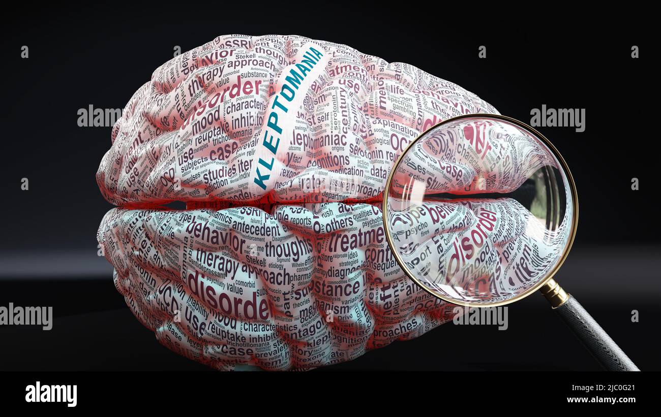 Kleptomania in human brain, a concept showing hundreds of crucial words ...