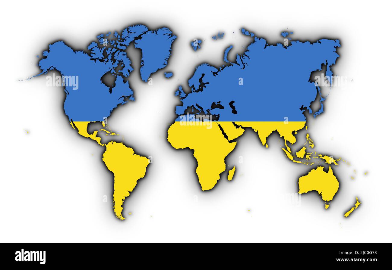 World map filled with the Ukrainian flag, isolated on white Stock Photo ...