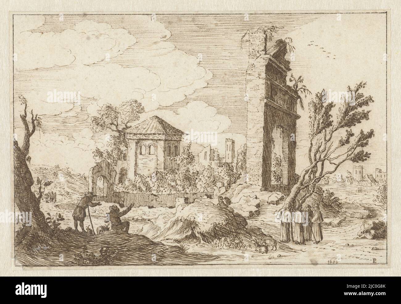 Ruin landscape in Italy, draughtsman: Monogrammist PL (tekenaar), 1666 ...