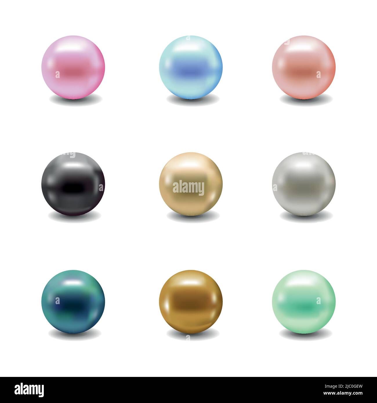Vector pearl set. Jewelry 3D pearls collection. Color pearl sphere and ...