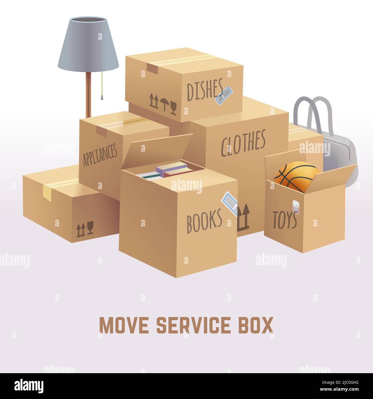 Move service box, package, cargo vector concept. Package move delivery ...