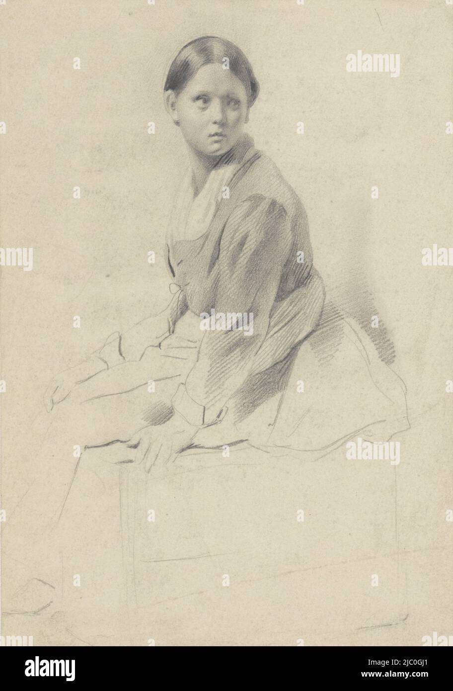 Seated young woman, draughtsman: Albert Neuhuys (1844-1914), 1854 ...