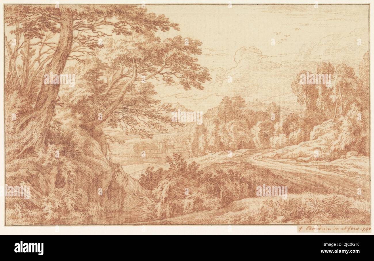 Landscape with a country road to the right, draughtsman: Frans ...