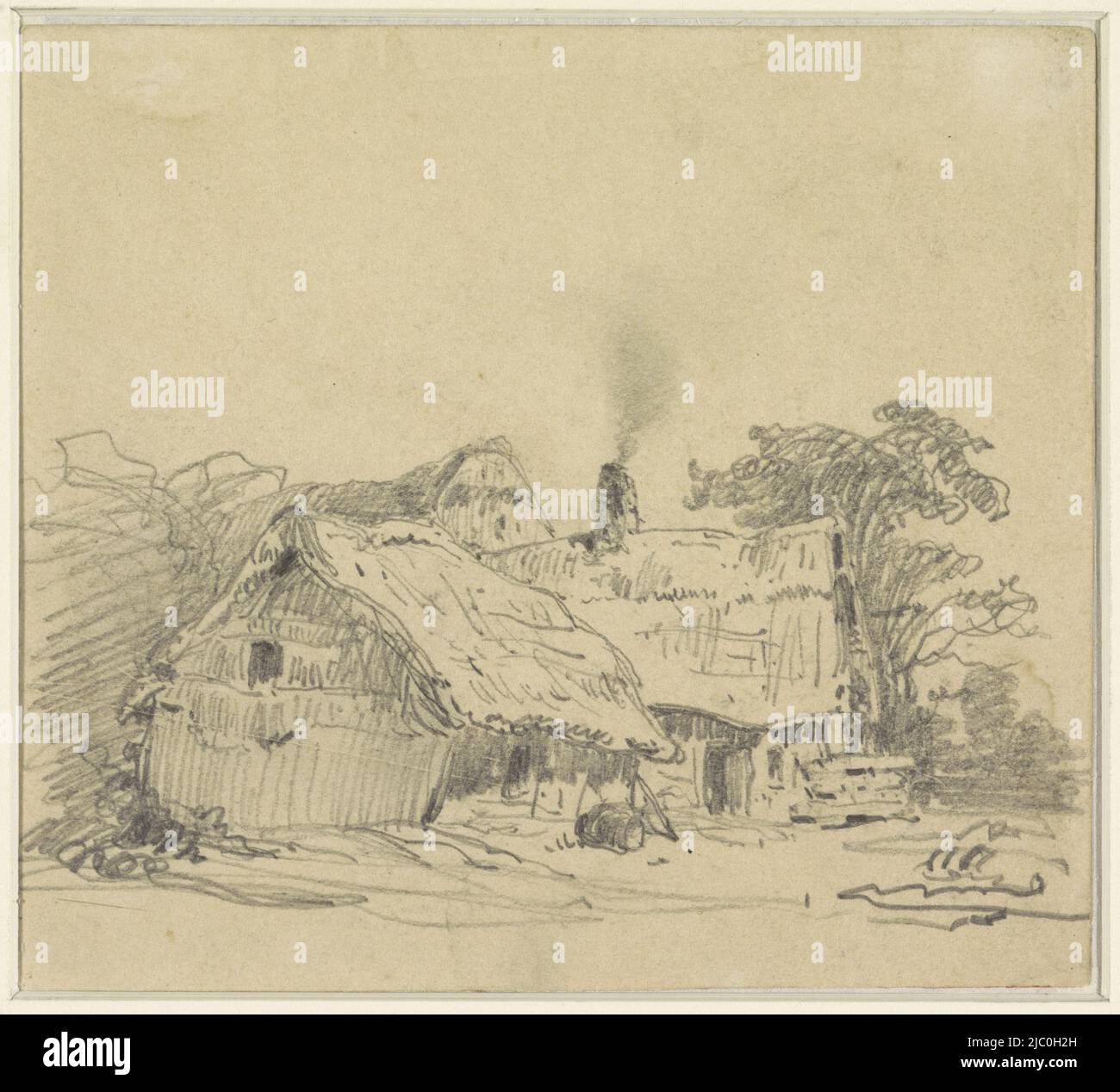 Farm, draughtsman: Eugène François de Block, 1838, paper, h 130 mm × w ...