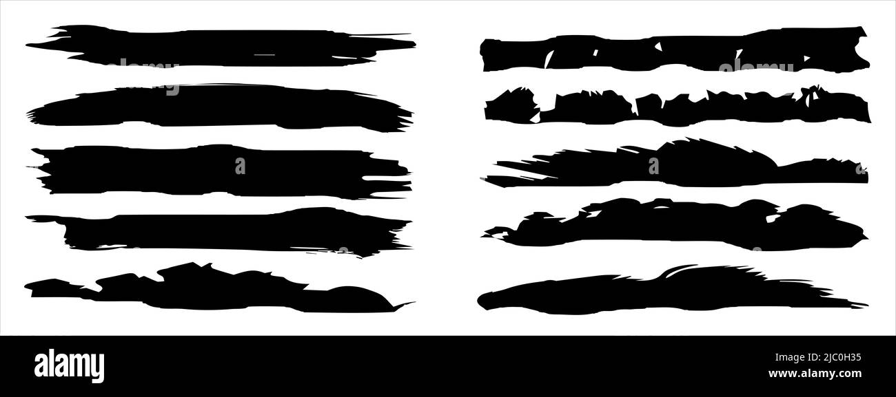 Collection of artistic grungy black paint hand made creative brush ...