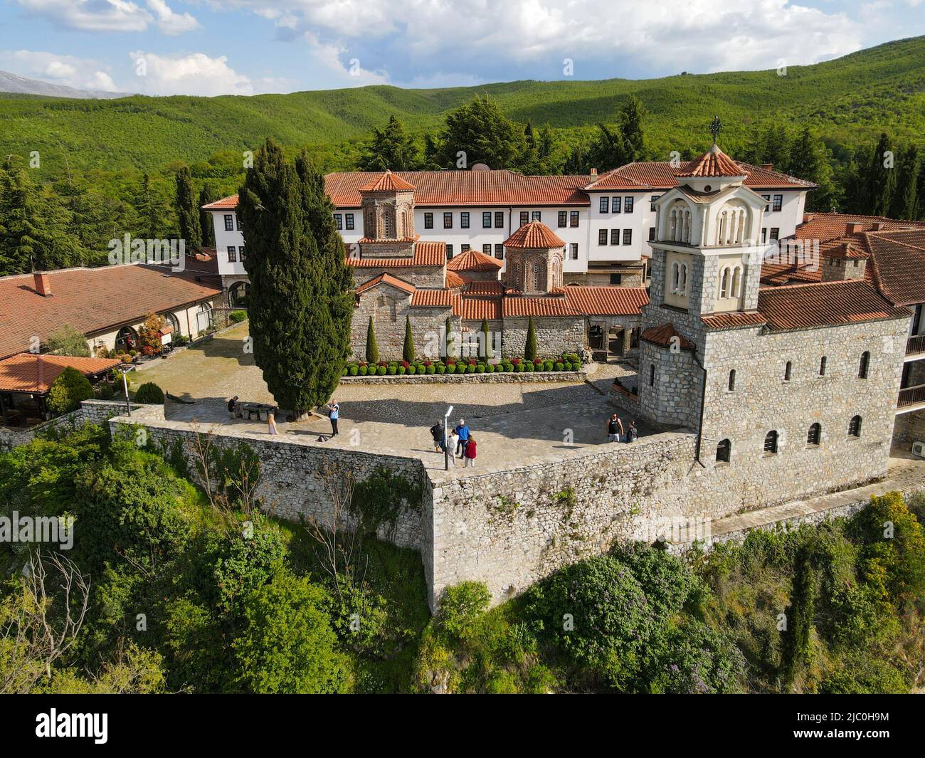 Drone view at the monastery of Saint Naum on Macedonia Stock Photo - Alamy