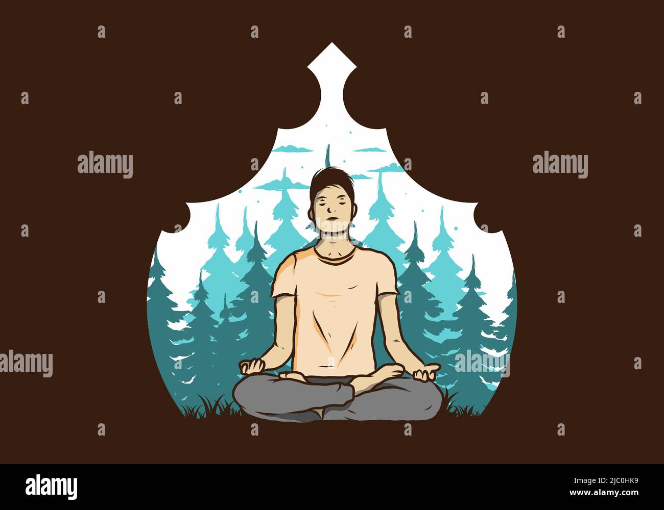 Colorful illustration design of a someone doing yoga and meditating ...