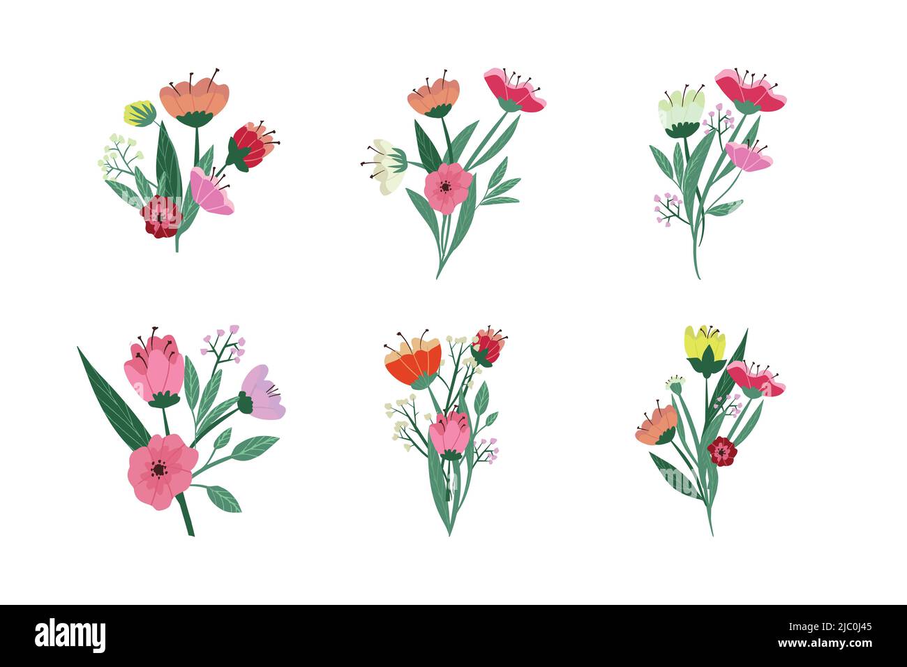 Set of six vector flowers and leaves Stock Vector Image & Art - Alamy