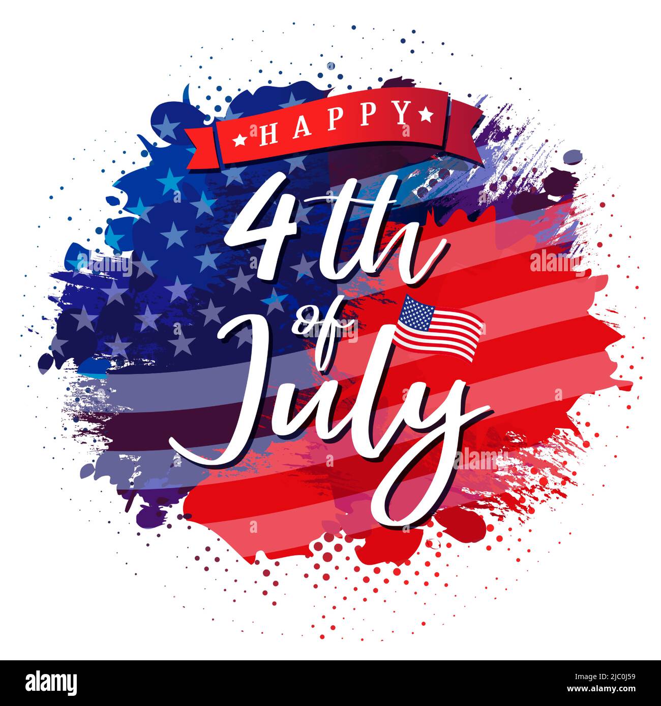 Happy 4th of July with ink grunge USA flag. Happy Independence Day ...