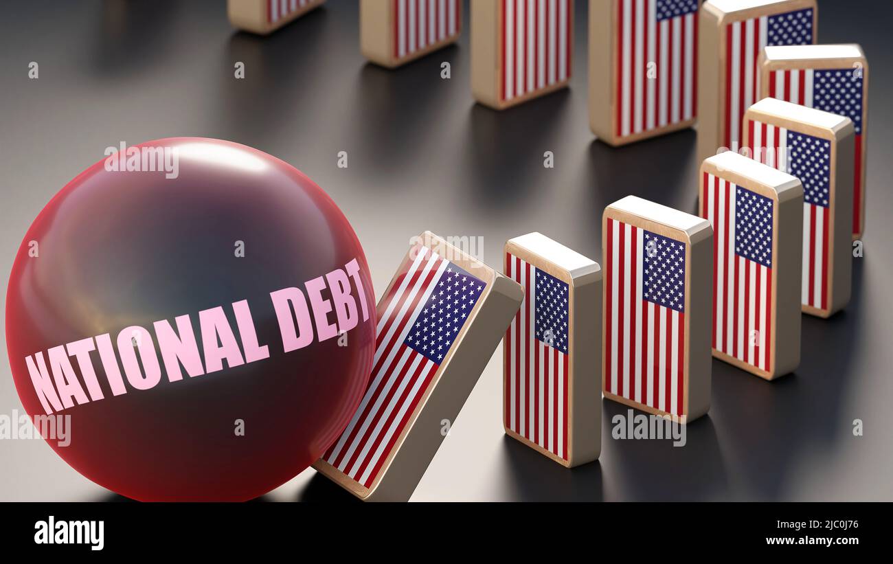 USA America and national debt, causing a national problem and a falling ...