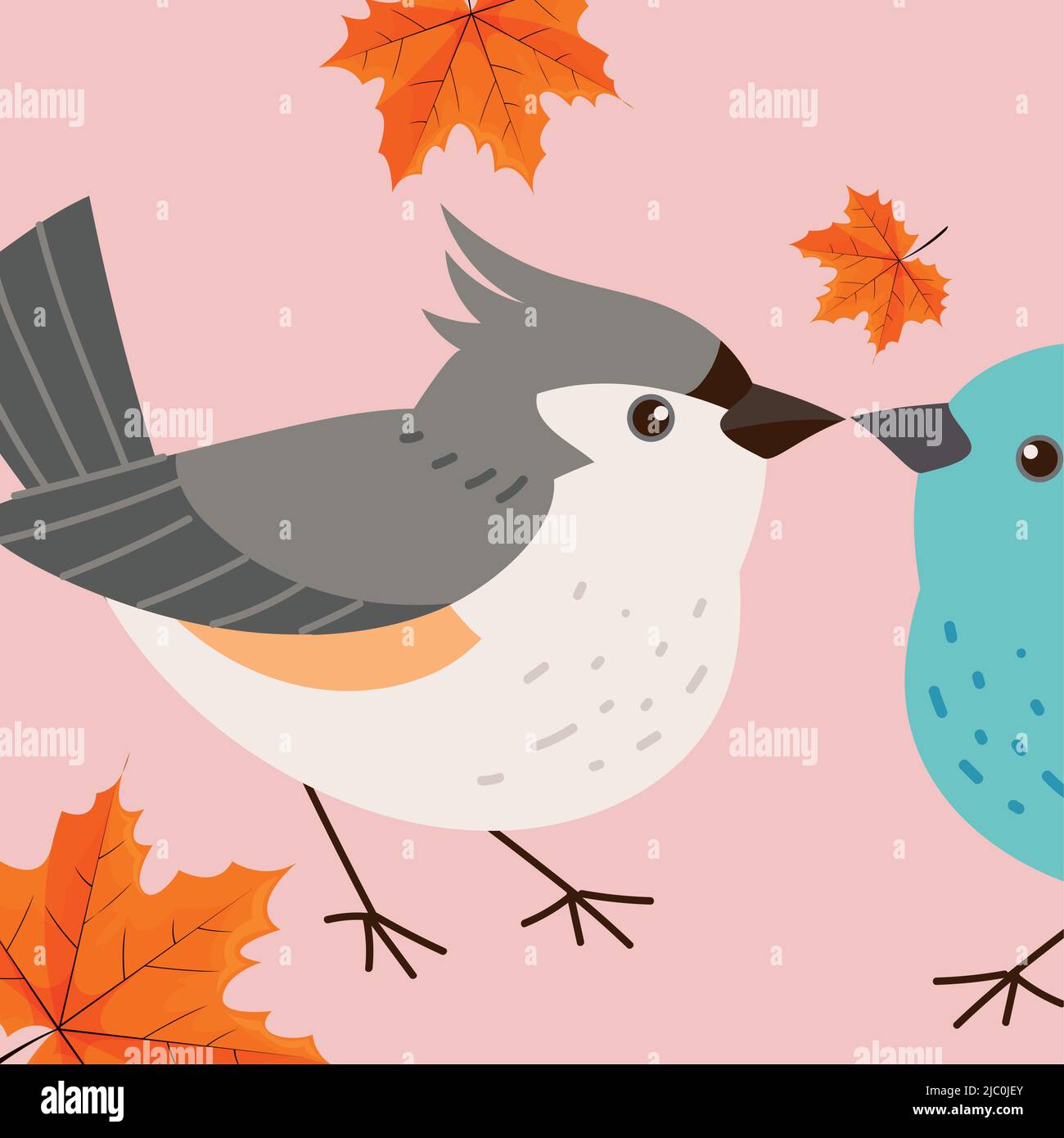 cute birds and leaf Stock Vector Image & Art - Alamy