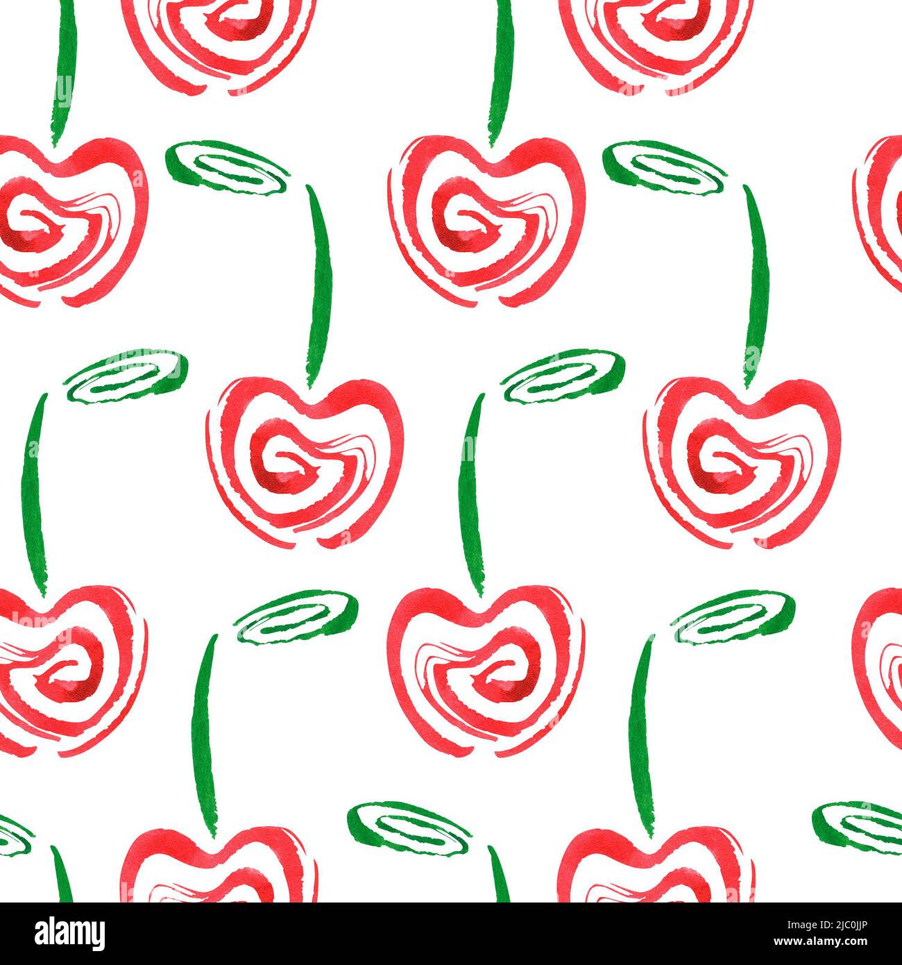 Stylized cherry. Seamless pattern. Watercolor illustration. Isolated on ...