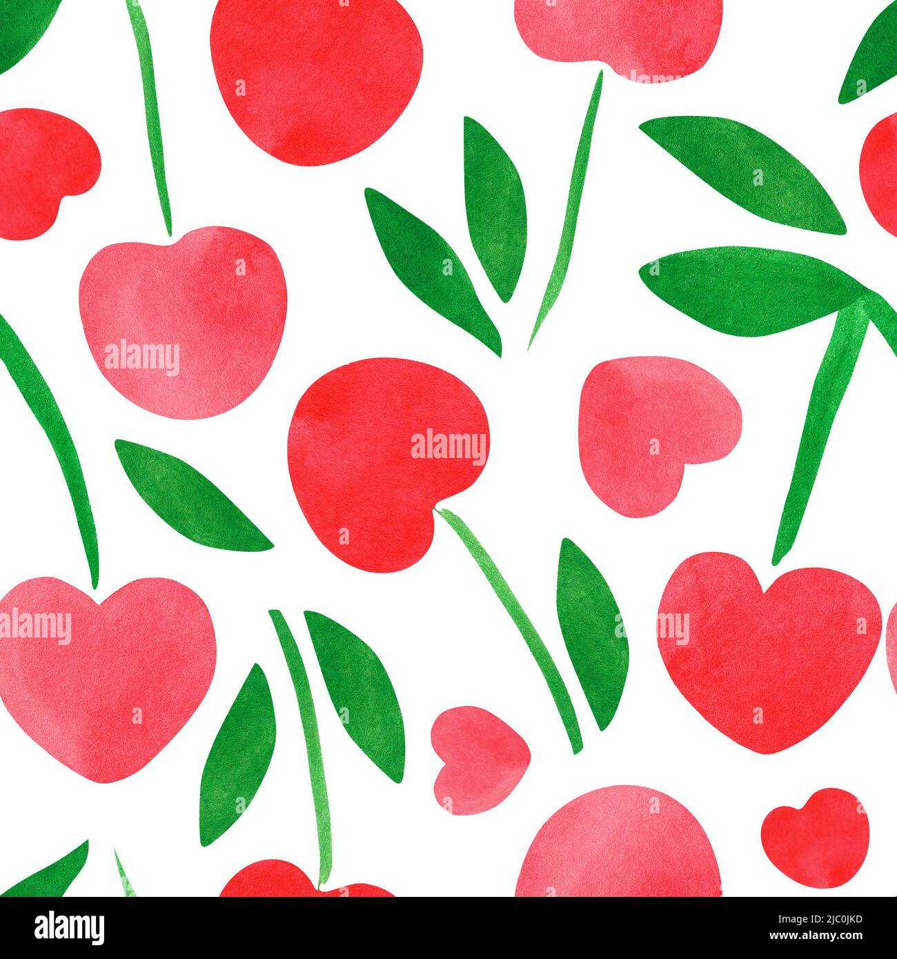 Simple seamless cherry pattern. Watercolor illustration. Isolated on a ...