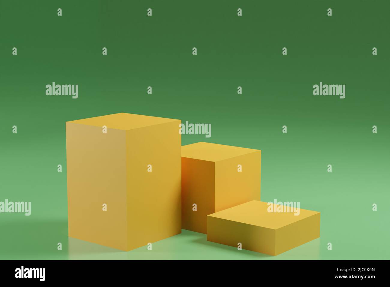 Three yellow cube podium for product display, green background scene ...