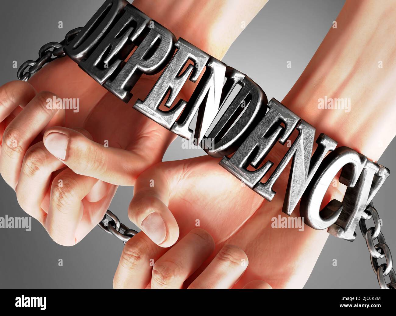 Dependency, it brings misery and limits - a concept showing a person's ...