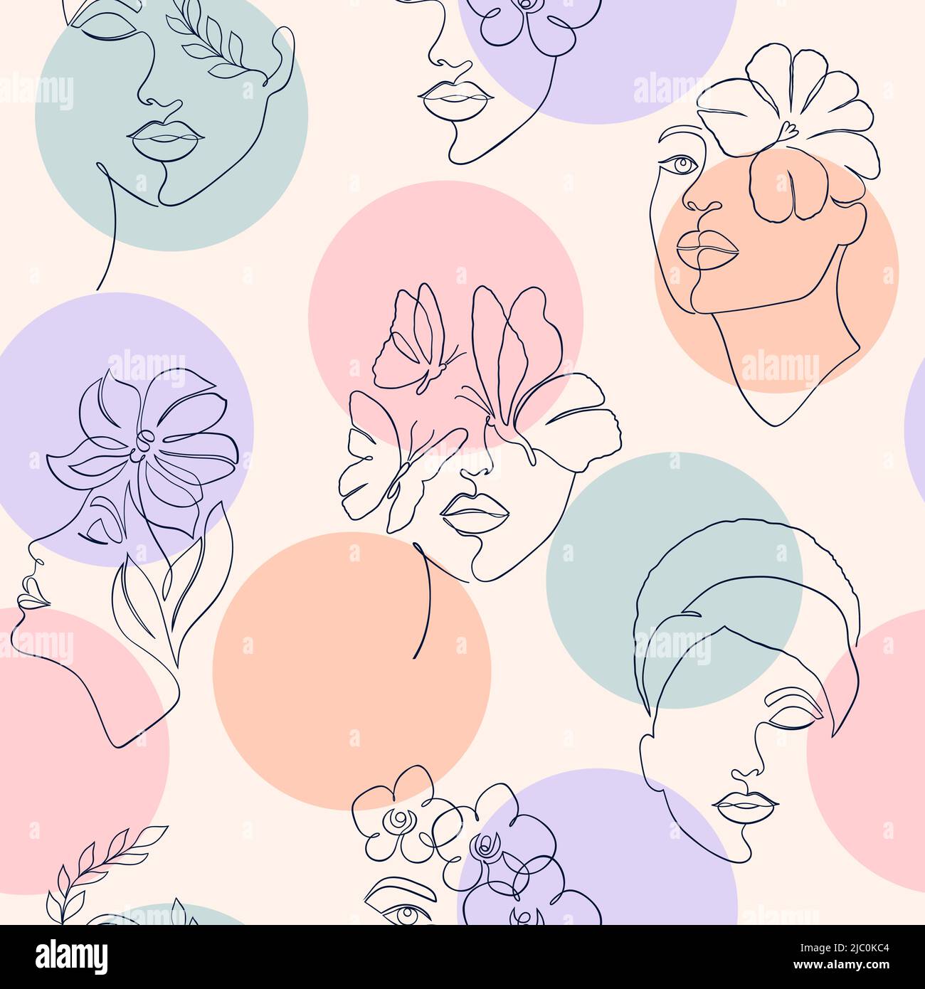 Pattern with women faces and color circles Stock Vector Image & Art - Alamy