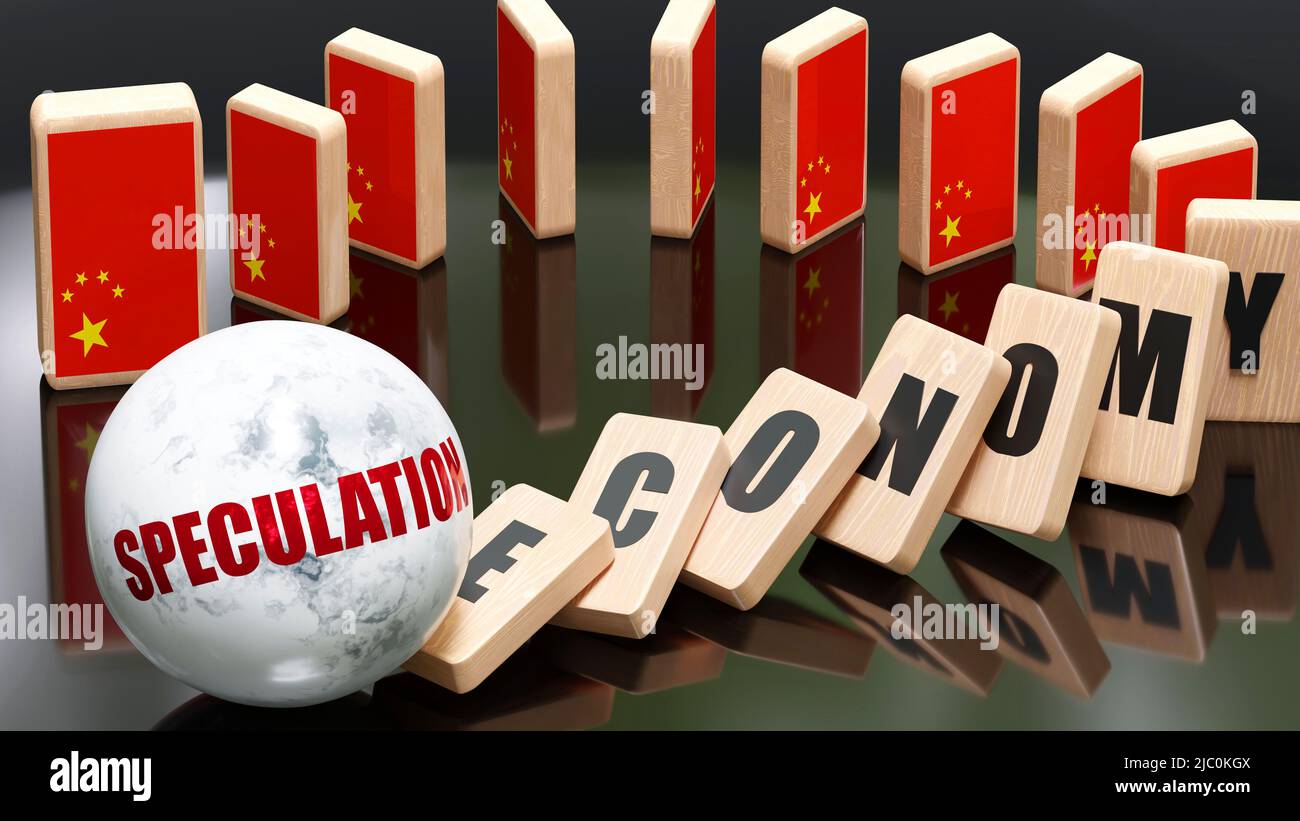 China And Speculation Economy And Domino Effect Chain Reaction In