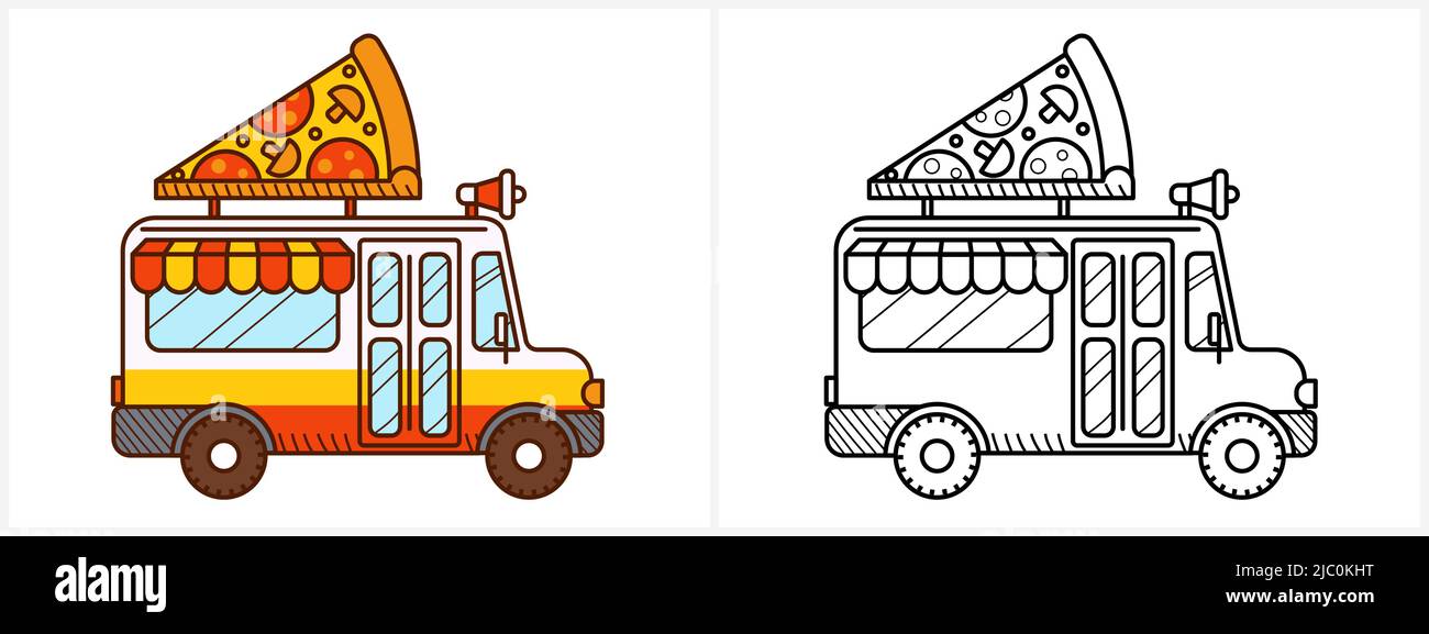 Pizza van coloring page for kids. Cartoon truck Stock Vector Image ...