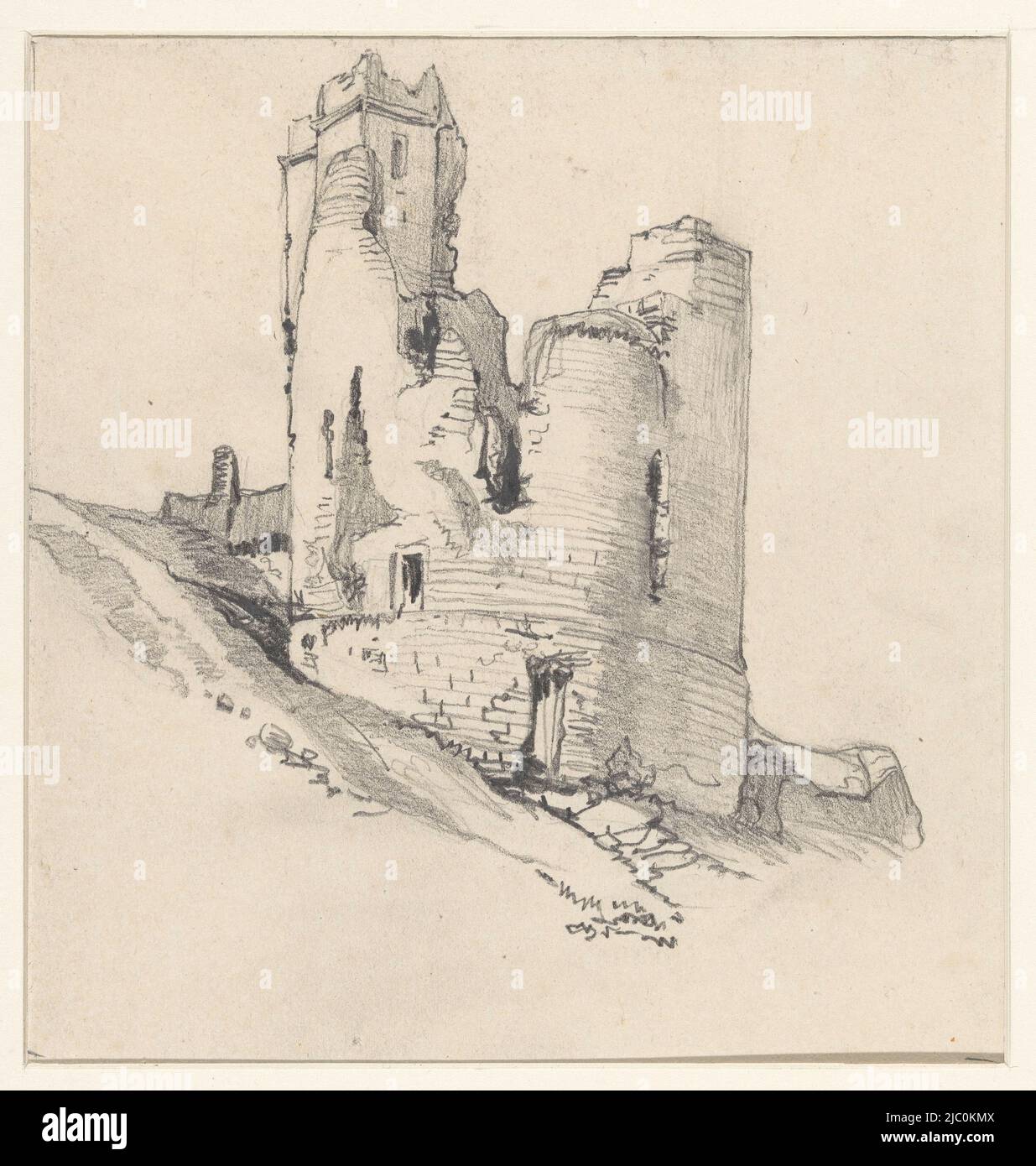 Expired tower of a castle, draughtsman: Frederik Hendrik Weissenbruch ...