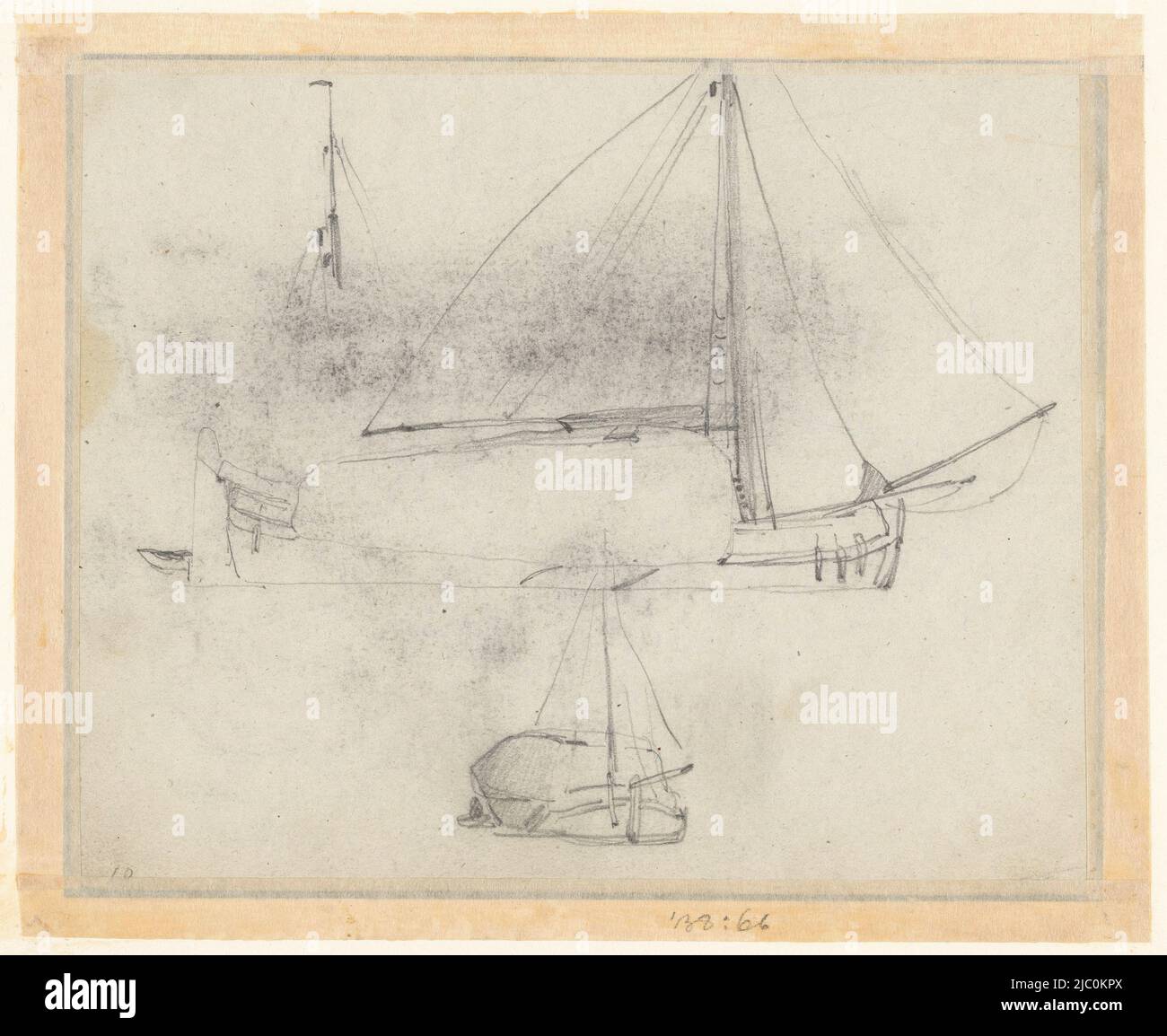 Two studies of sailing ships, draughtsman: Jan Weissenbruch, 1832 ...