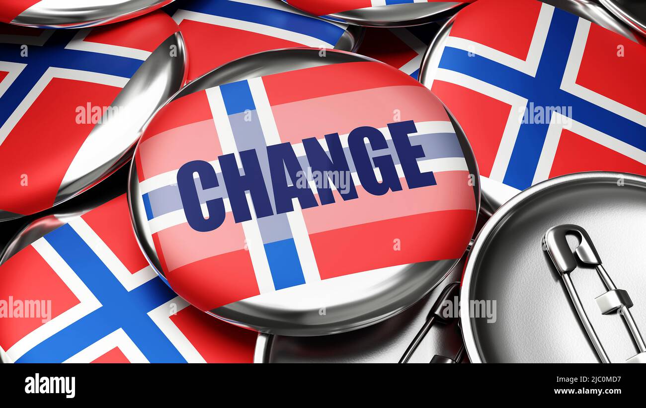 Change in Norway - national flag of Norway on dozens of pinback buttons ...