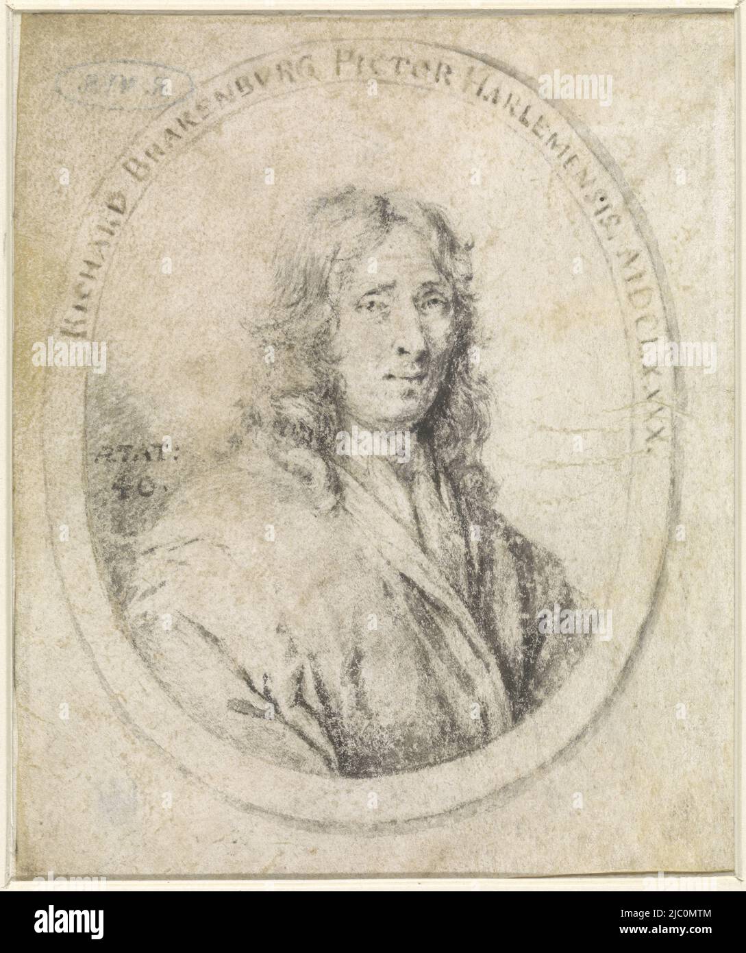 Portrait of Richard Brakenburg, draughtsman: anonymous, 1690, parchment ...