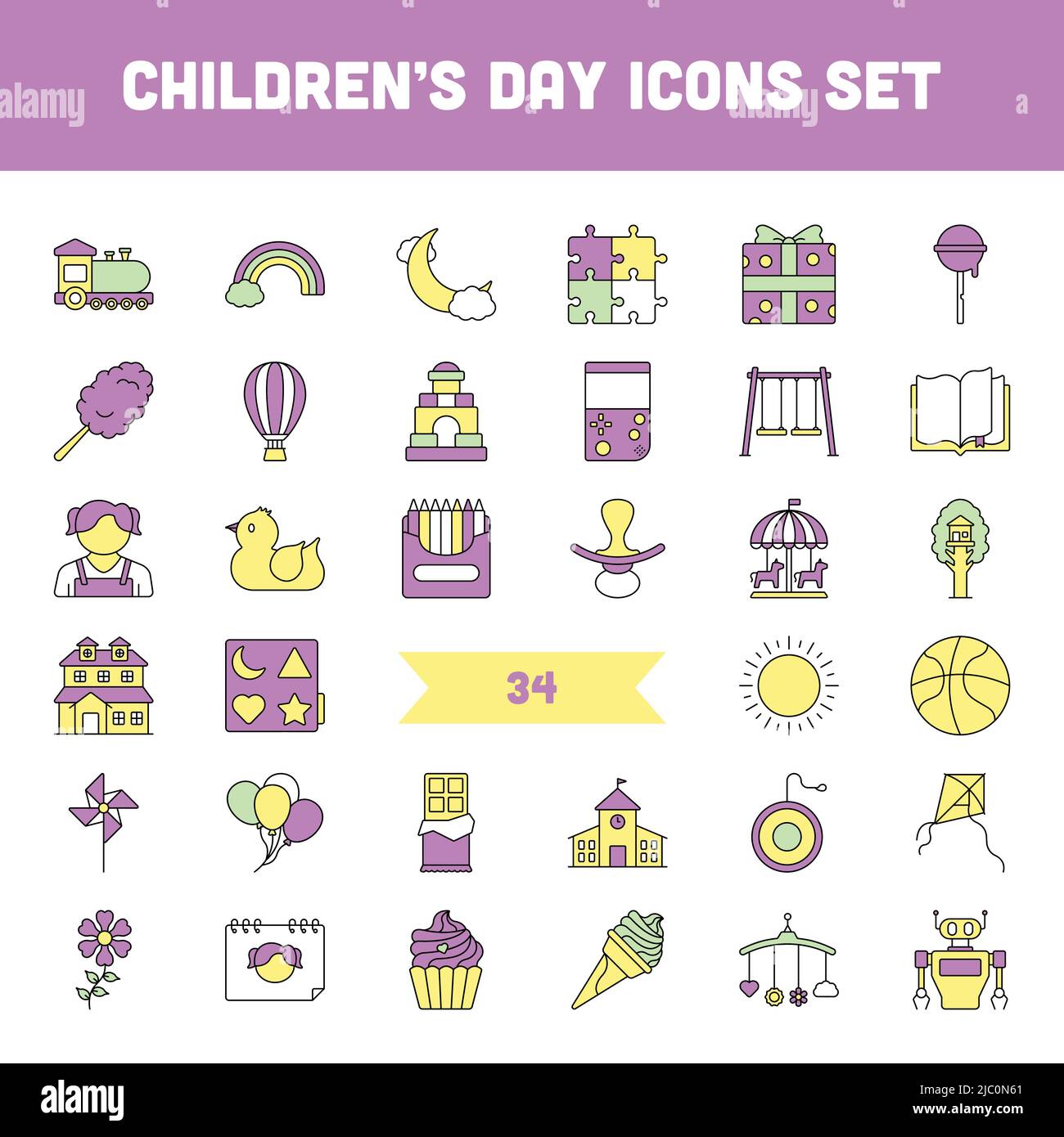 Flat Style Children Essentials Colorful Icon Set Or Symbol Stock Vector ...