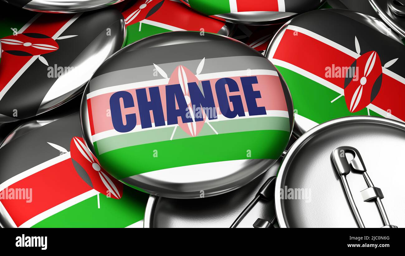 Change in Kenya - national flag of Kenya on dozens of pinback buttons ...