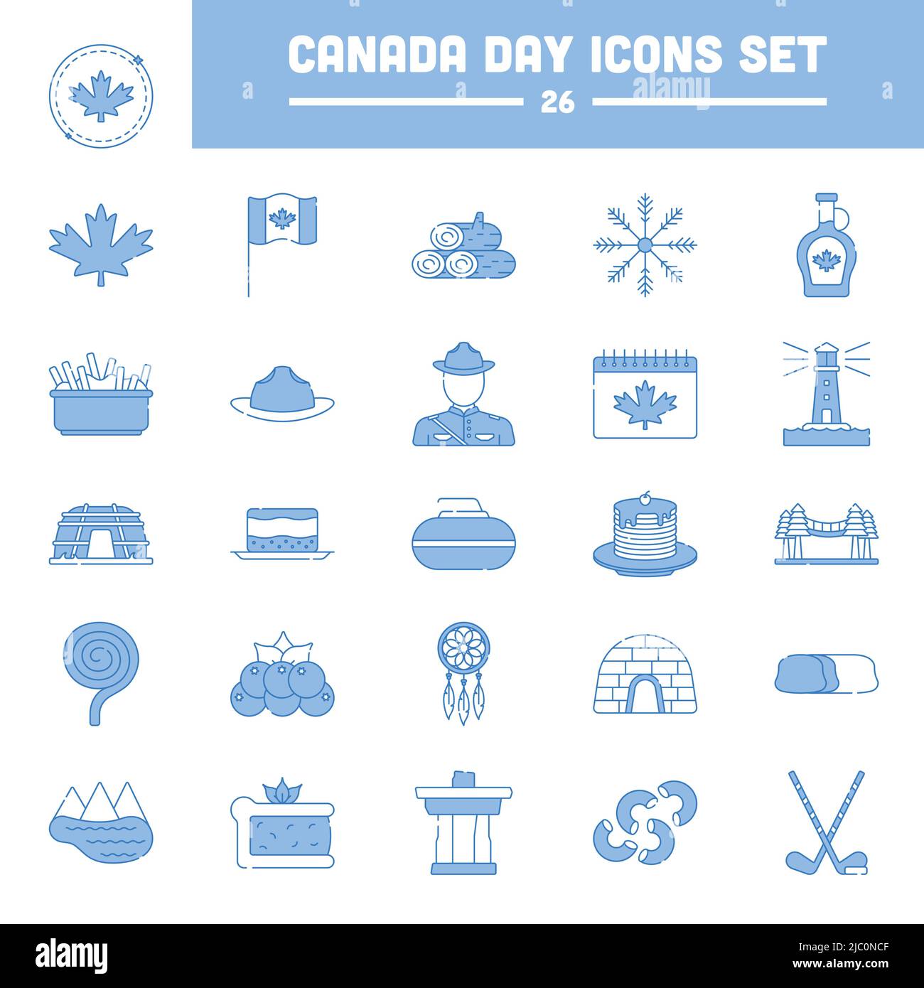 Flat Style Canada Day Icon Or Symbol Set In Blue And White Color Stock ...