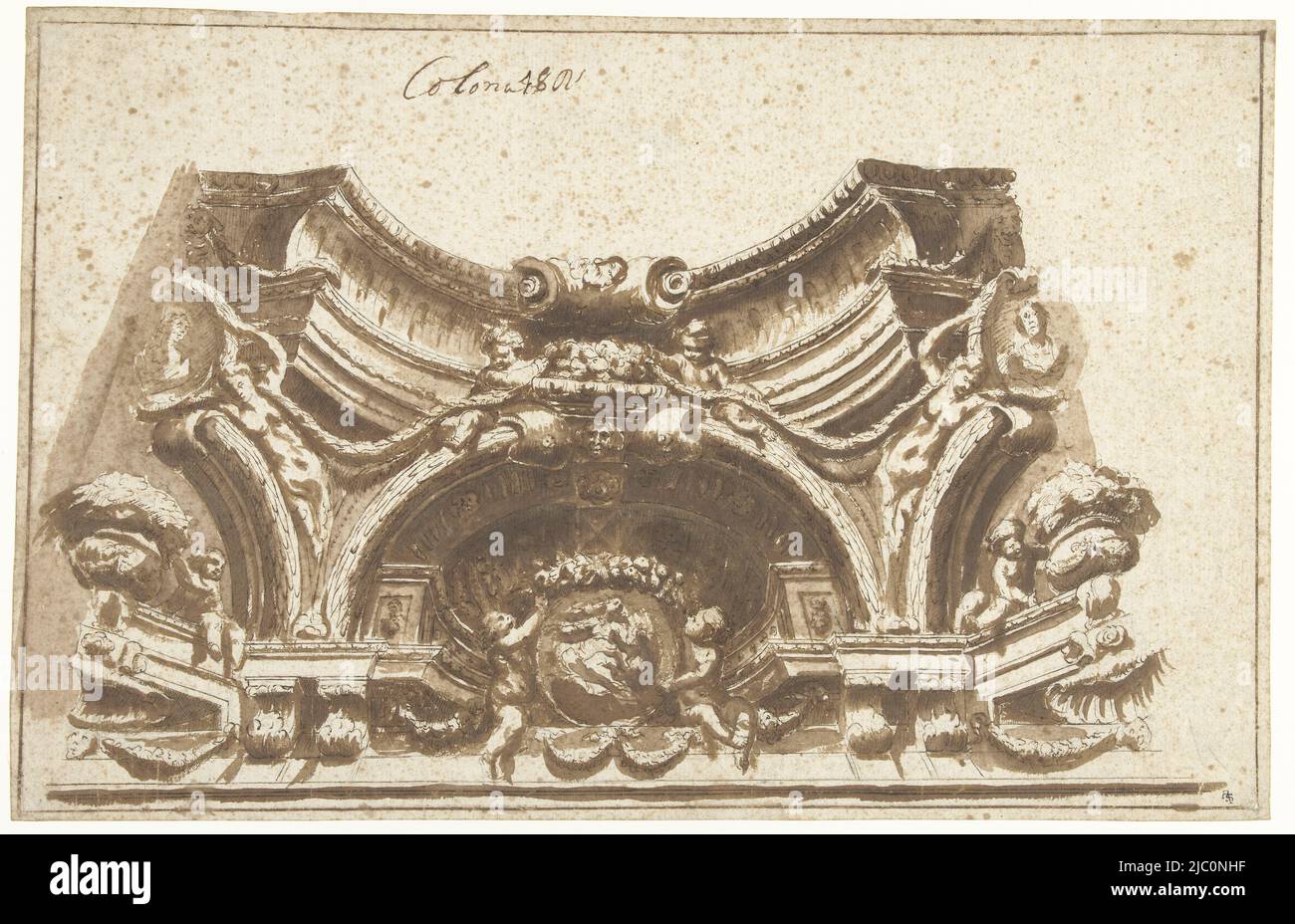 Design for part of a ceiling painting in sham architecture, Design for ...