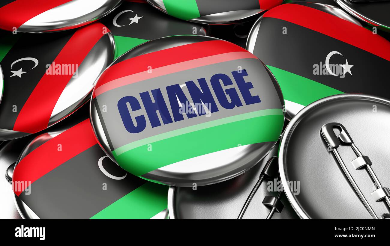 Change in Libya - national flag of Libya on dozens of pinback buttons ...