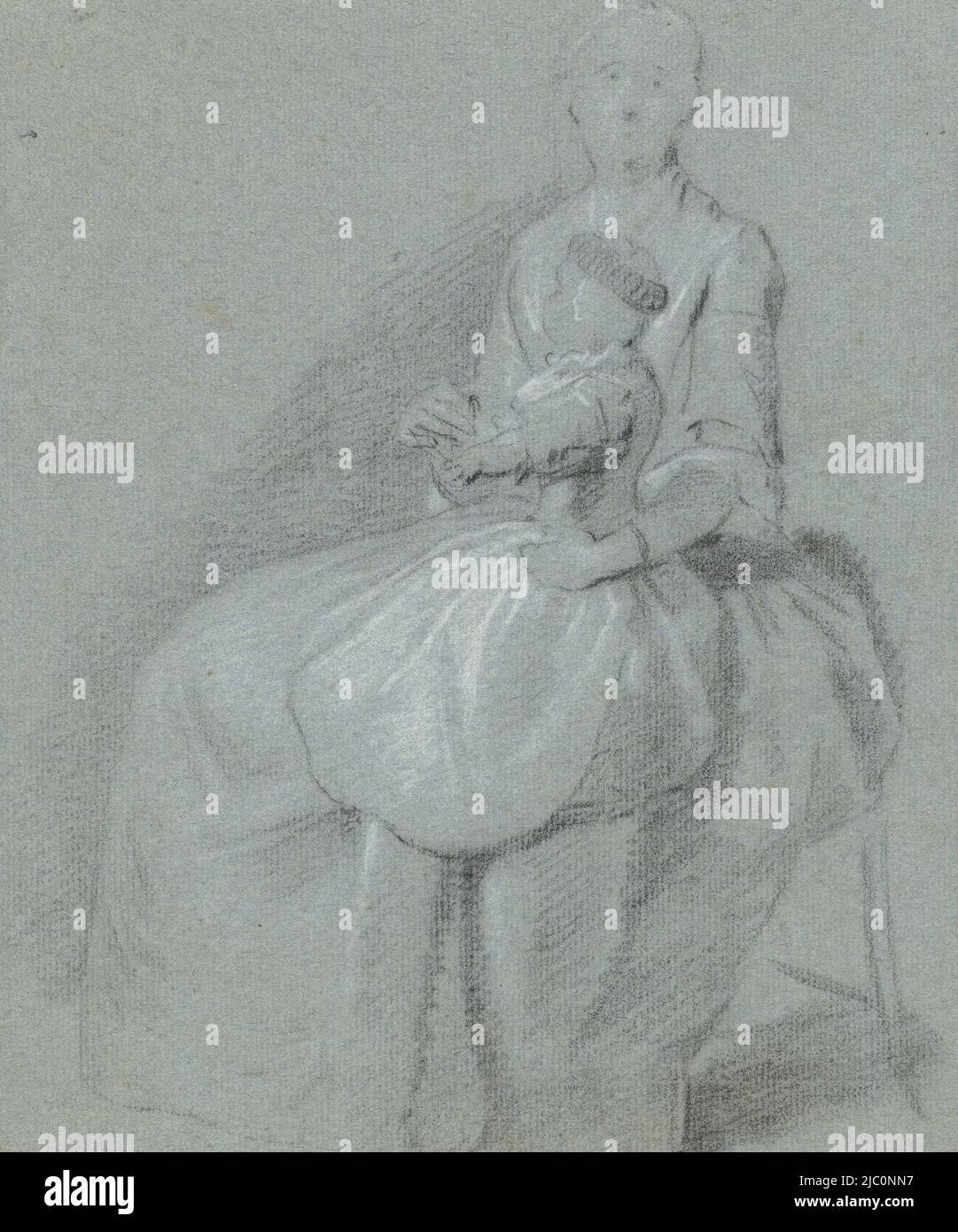 Seated woman with child on her lap, draughtsman: Hendrik Pothoven, 1735 ...