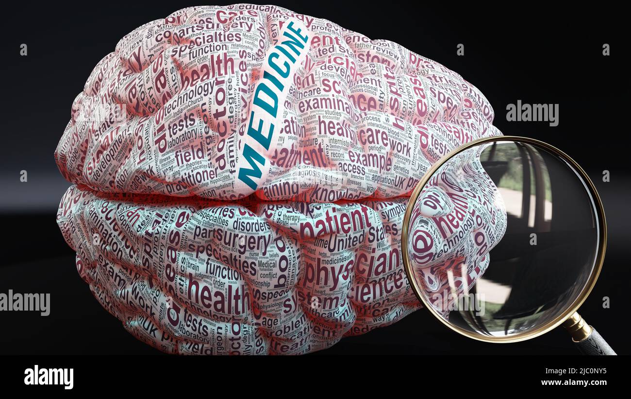 Medicine In Human Brain A Concept Showing Hundreds Of Crucial Words Related To Medicine