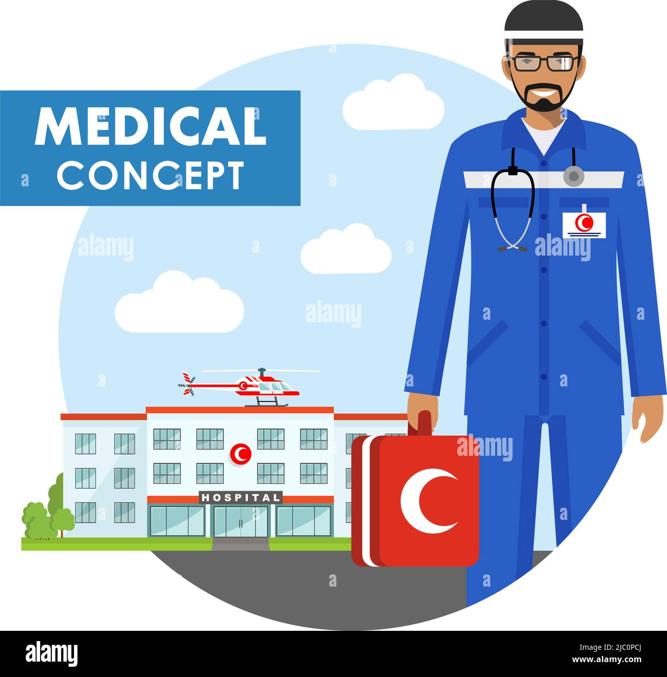 Medical concept. Detailed illustration of muslim medical people on ...