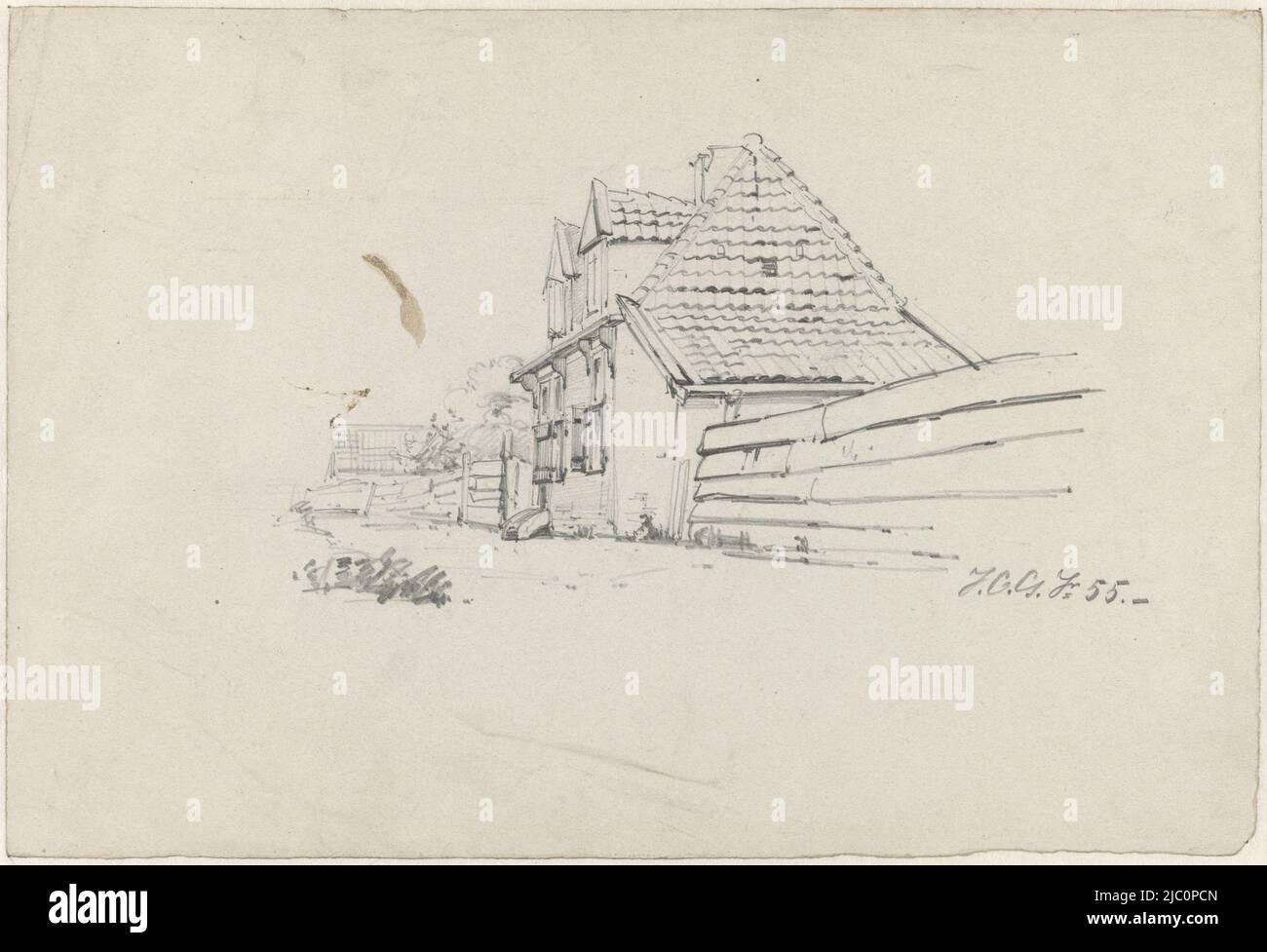 House on a road with fence, draughtsman: Johan Conrad Greive, 1855 ...