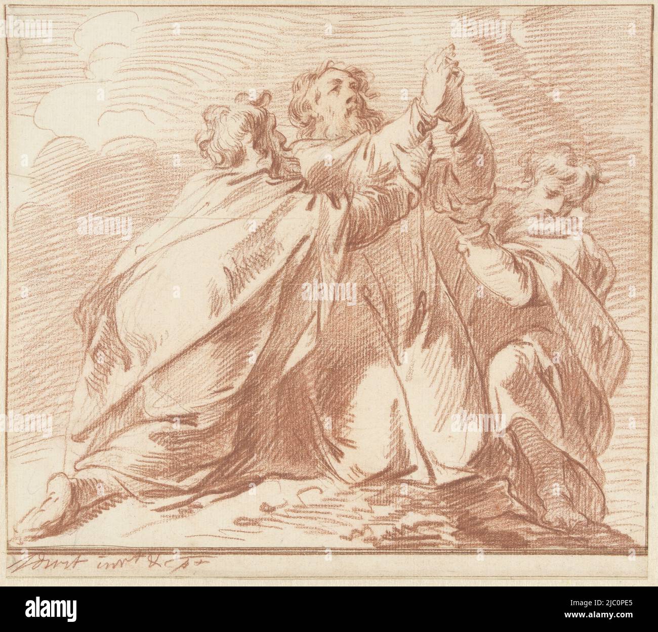 Aaron and Hur propping up Moses' hands during the struggle of the ...