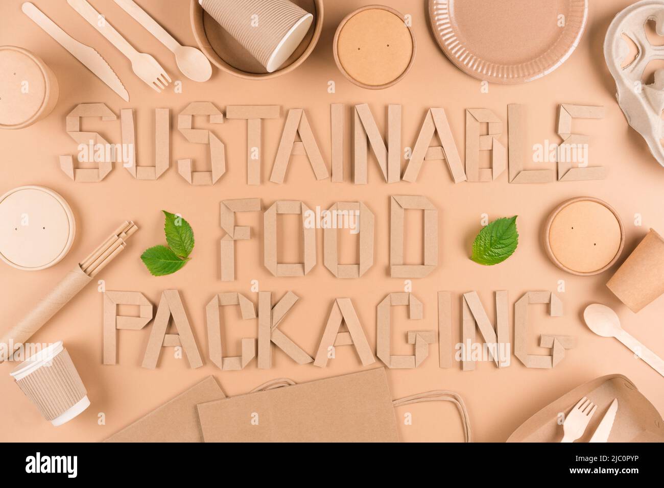 Sustainable food packaging concept - paper utensils, wooden cutlery set ...