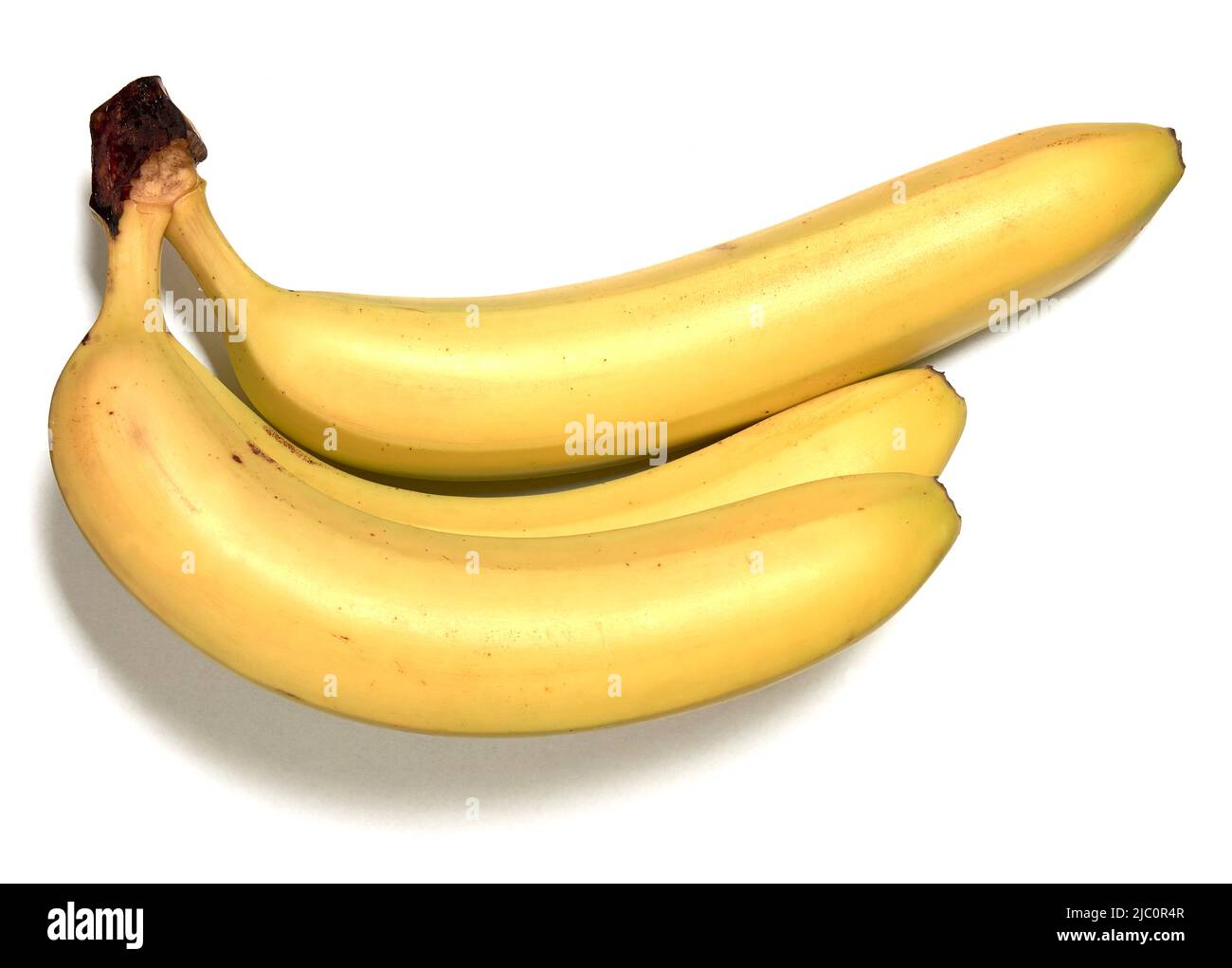 Bunch of ripe yellow bananas on white background. View from above Stock ...