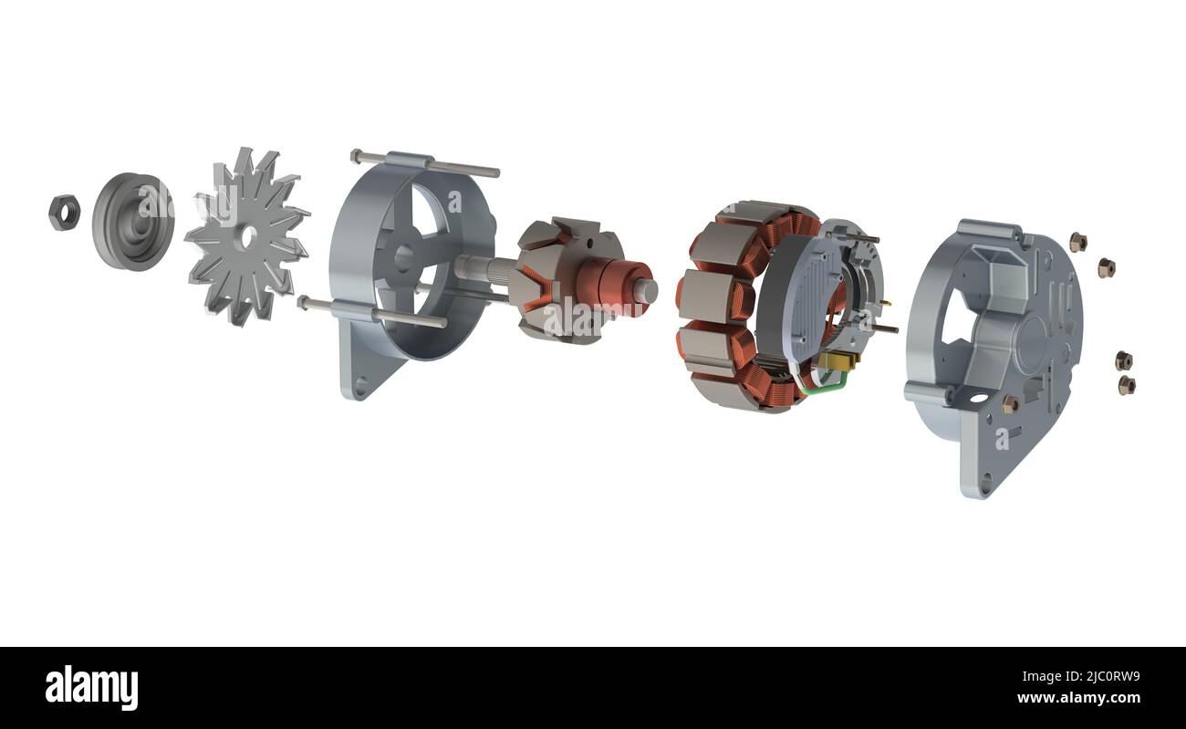 Car alternator exploded isometric view isolated on white background, 3D ...