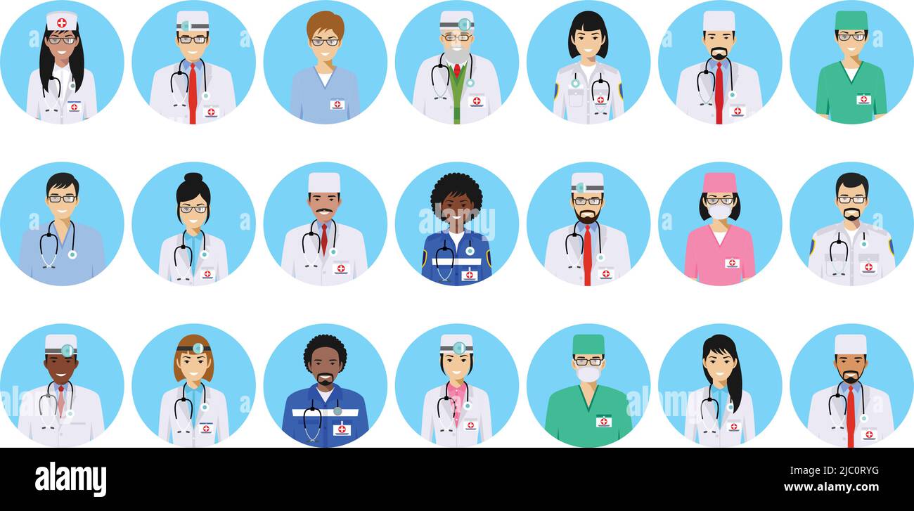 Medical concept. Set of colorful medical staff people in flat style ...