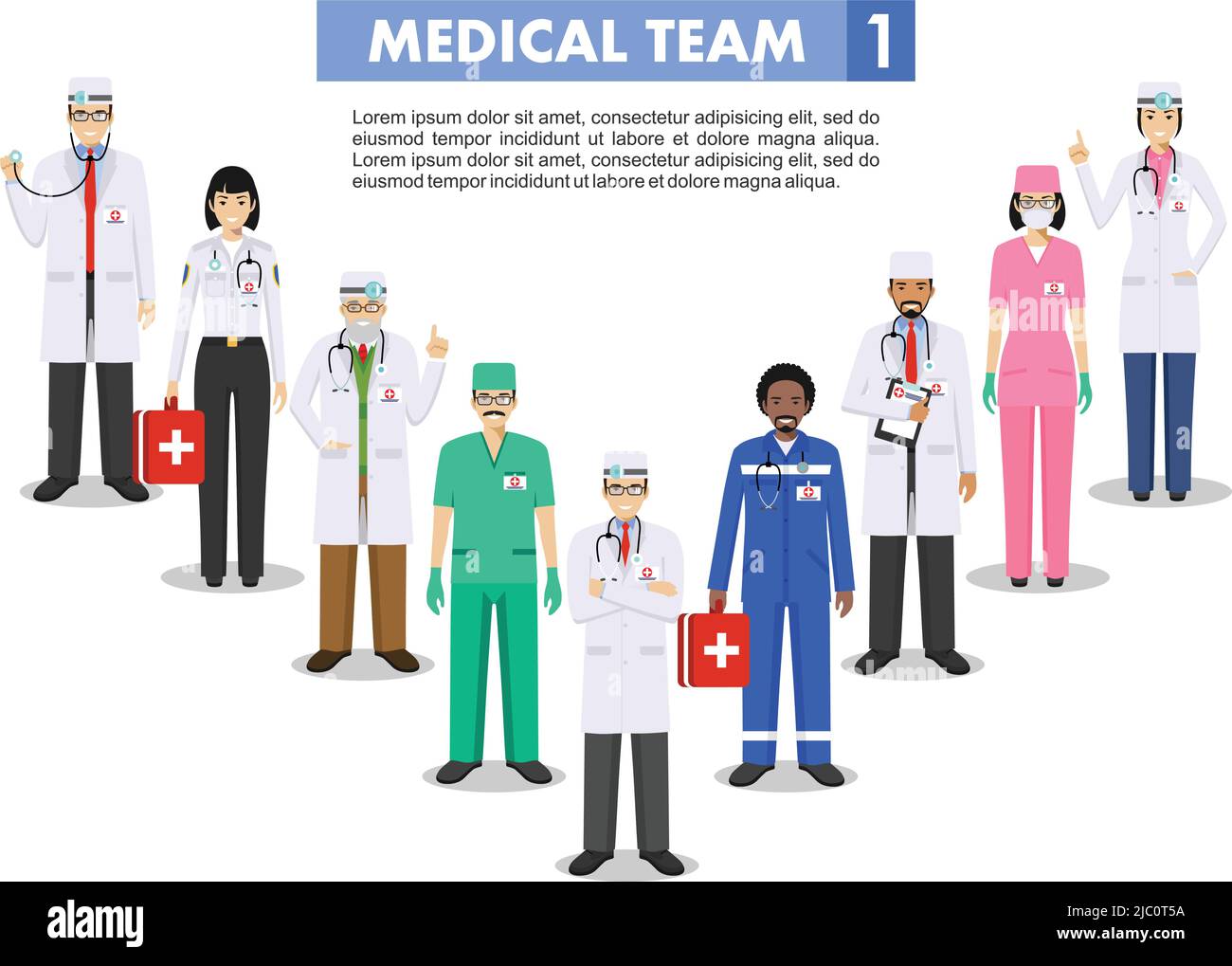 Detailed illustration of medical people in flat style on white ...