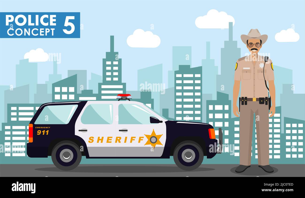 Police concept. Detailed illustration of police officer, sheriff and ...