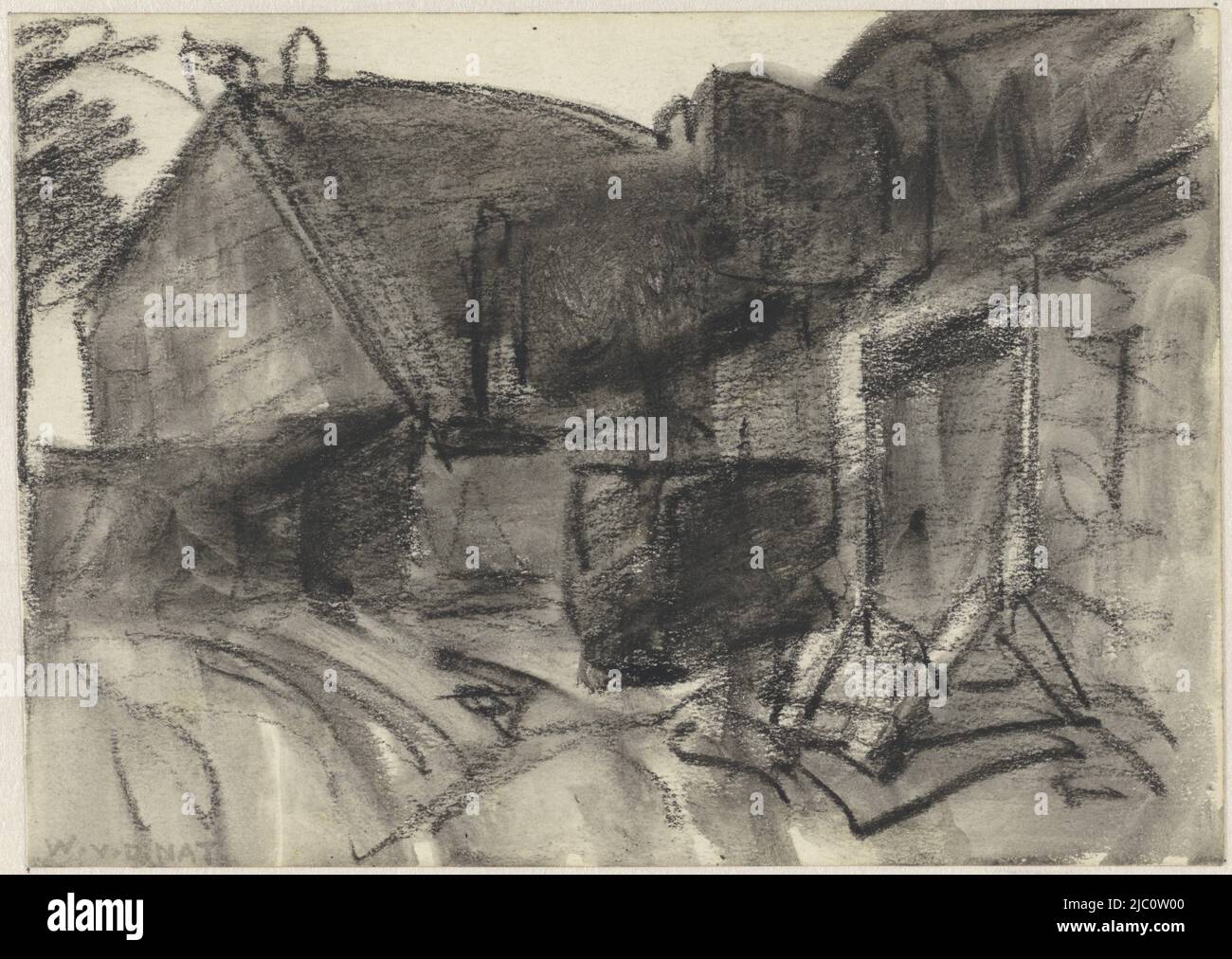 Farm, draughtsman: Willem van der Nat, 1874 - 1929, paper, brush, h 127 ...