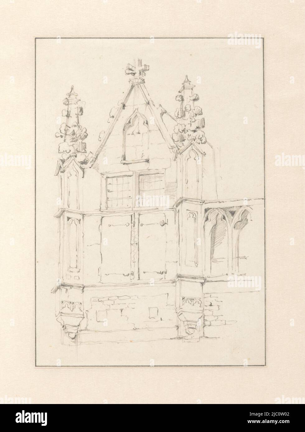 Fragment of a gothic facade, draughtsman: Cornelis Springer, 1827 ...