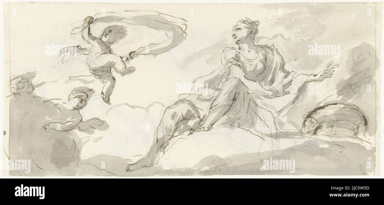 Study for an allegorical ceiling painting, Woman and putti in the ...