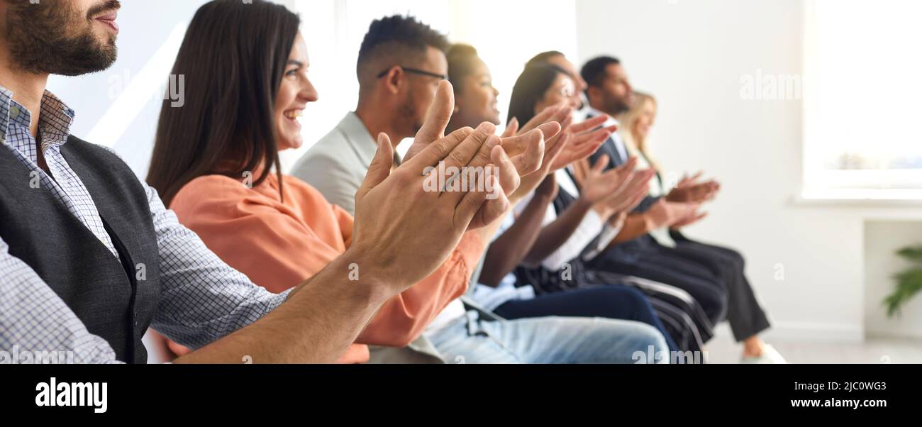 Excited audience applaud thank for conference Stock Photo - Alamy