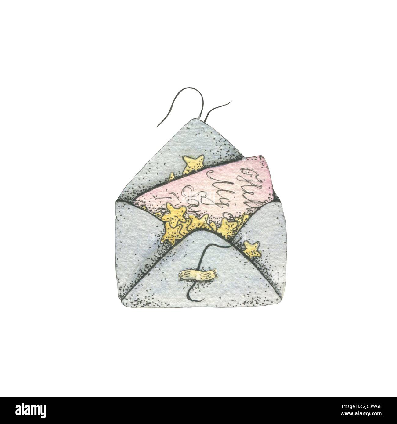 Stickers with a watercolor illustration of a magic letter in an ...