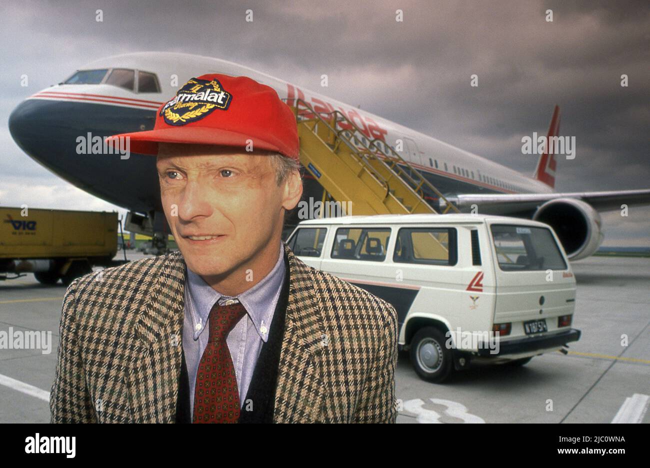 Niki Lauda at Vienna Airport with Lauda Aircraft 1989 Stock Photo - Alamy