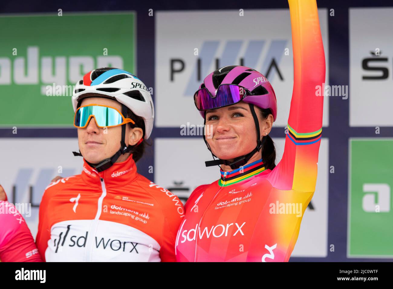 Chantal Blaak, cyclist of team SD Worx at Colchester Sports Park sign-in before competing in the ...